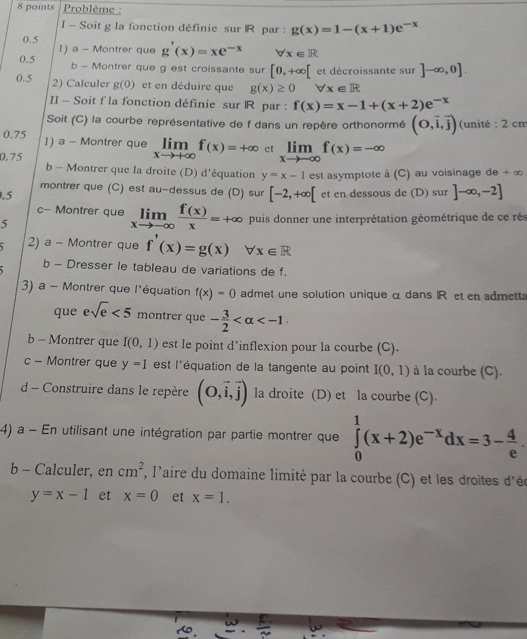 I - Soit g la fonction définie sur ℝ par : | StudyX