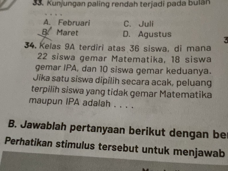 34. Kelas 9A terdiri atas 36 siswa, di mana | StudyX