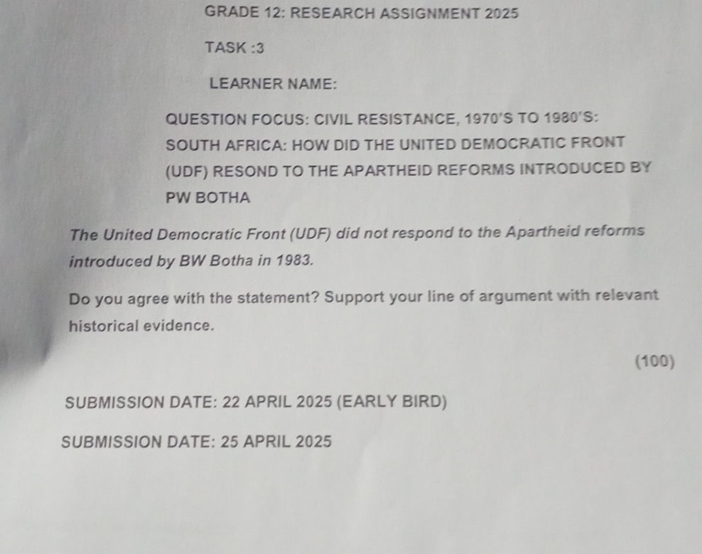 QUESTION FOCUS: CIVIL RESISTANCE, 1970'S TO | StudyX
