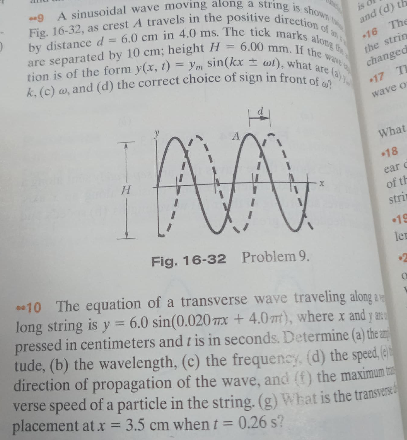 **9** A sinusoidal wave moving along a | StudyX