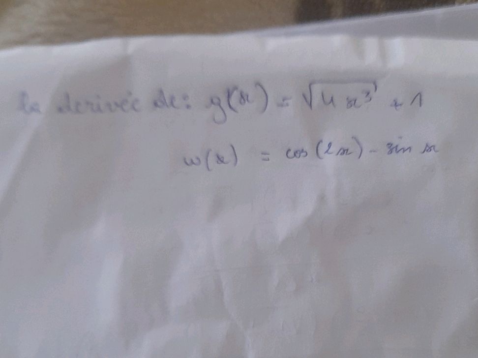 la derivée de: $g(x) = {4x^3 + 1}$ $w(x) = | StudyX