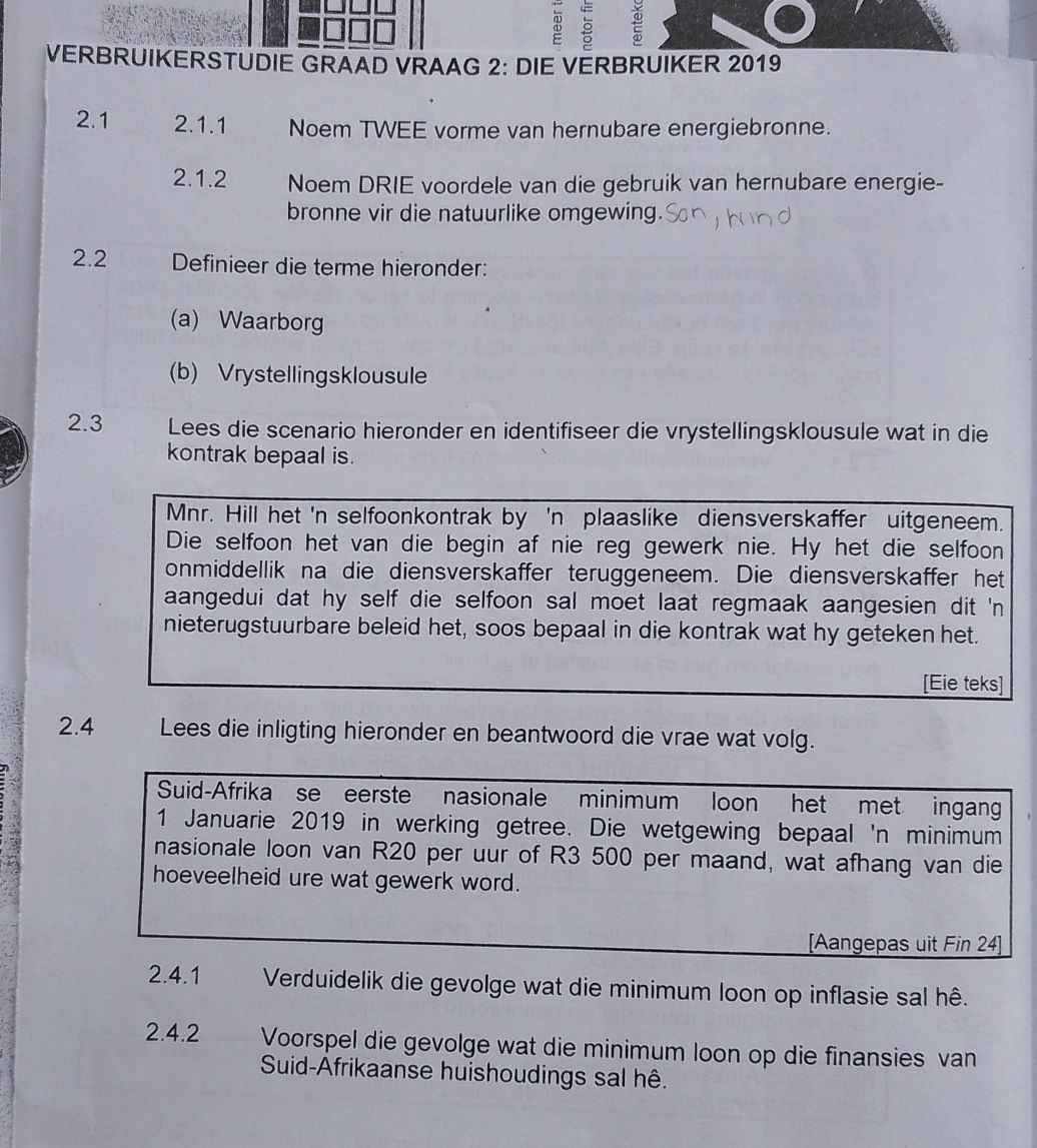 2.1.1 Noem TWEE vorme van hernubare | StudyX