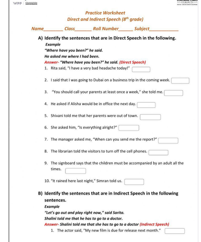 A) Identify the sentences that are in Direct | StudyX