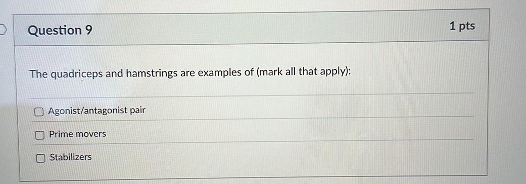 The quadriceps and hamstrings are examples | StudyX