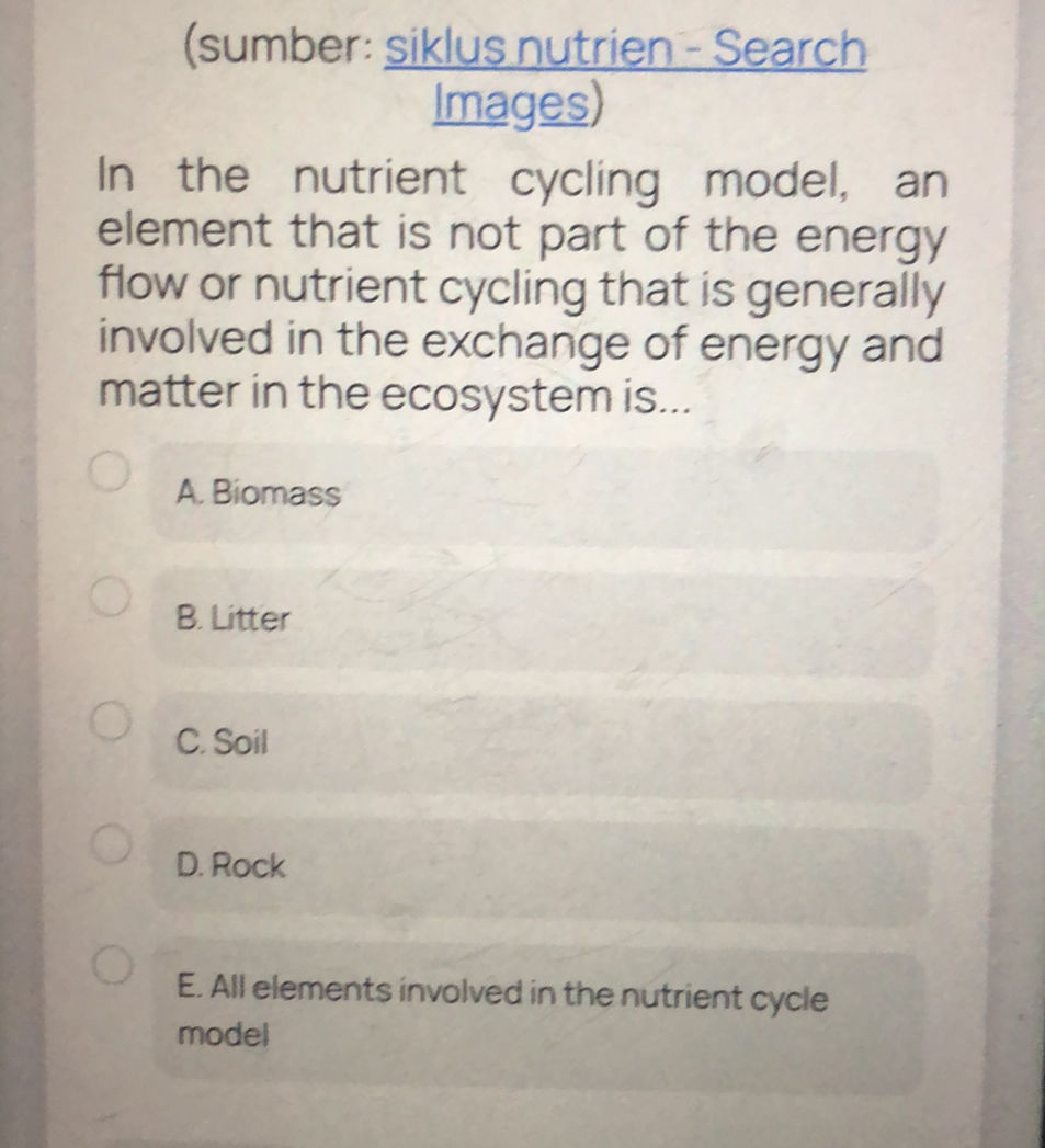 In the nutrient cycling model, an element | StudyX