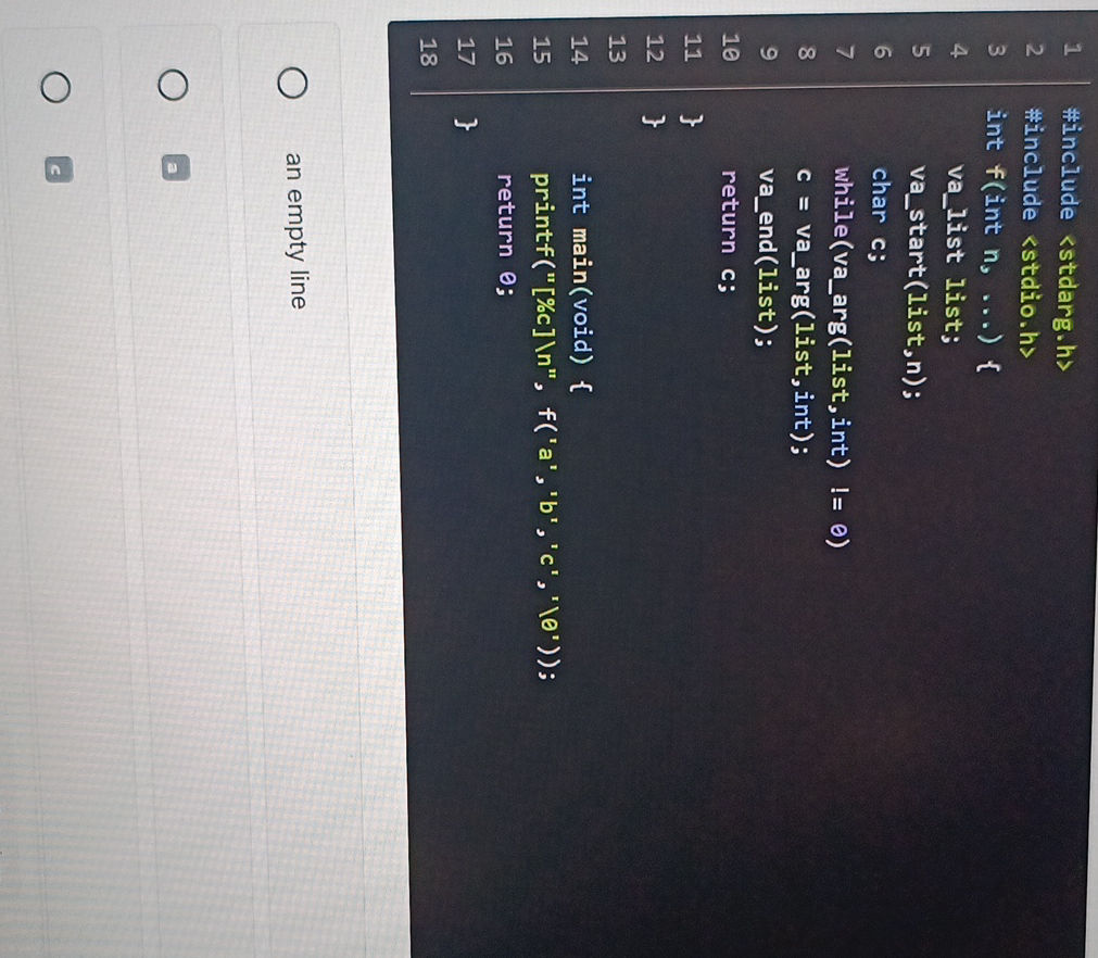 ```c #include #include int f(int n, ...) { | StudyX