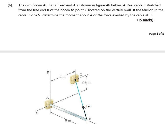 (b). The 6-m boom AB has a fixed end A as | StudyX