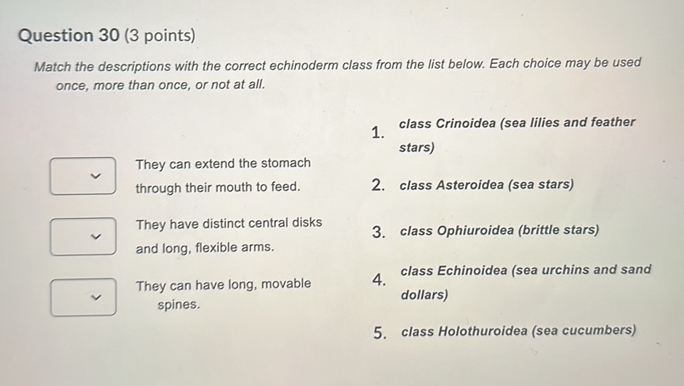 Question 30 (3 points) Match the | StudyX