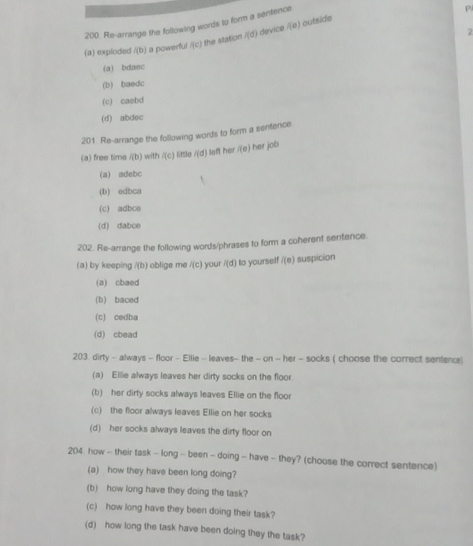200. Re-arrange the following words to form | StudyX