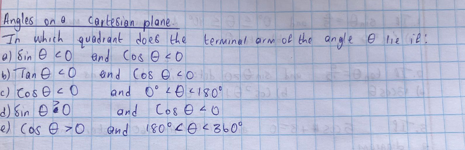 Angles on a Cartesian plane. In which | StudyX