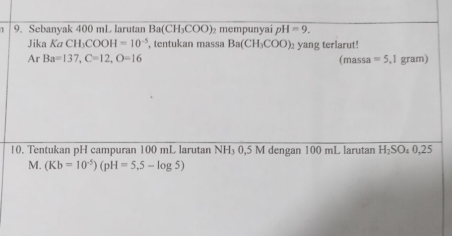 9. Sebanyak 400 mL larutan $Ba(CH_3COO)_2$ | StudyX