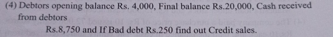 (4) Debtors opening balance Rs. 4,000, Final | StudyX