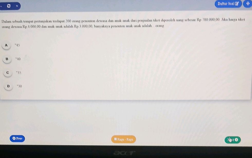 Dalam sebuah tempat pertunjukan terdapat 200 | StudyX