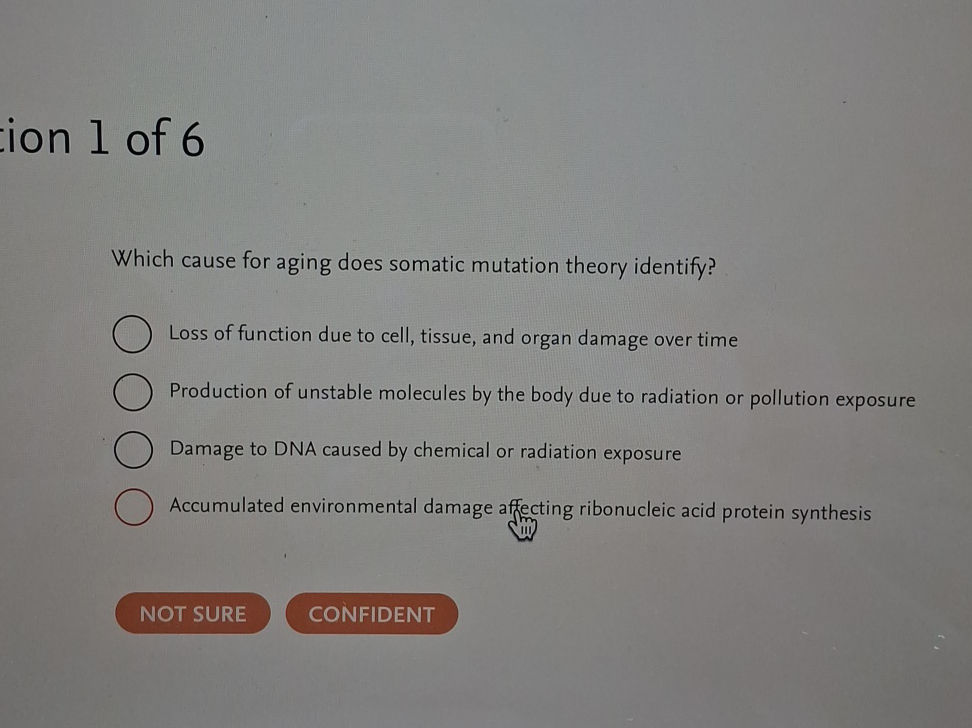 Which cause for aging does somatic mutation | StudyX