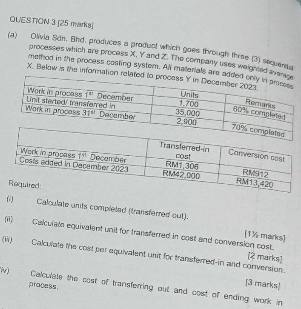 QUESTION 3 [25 marks] (a) Olivia Sdn. Bhd. | StudyX