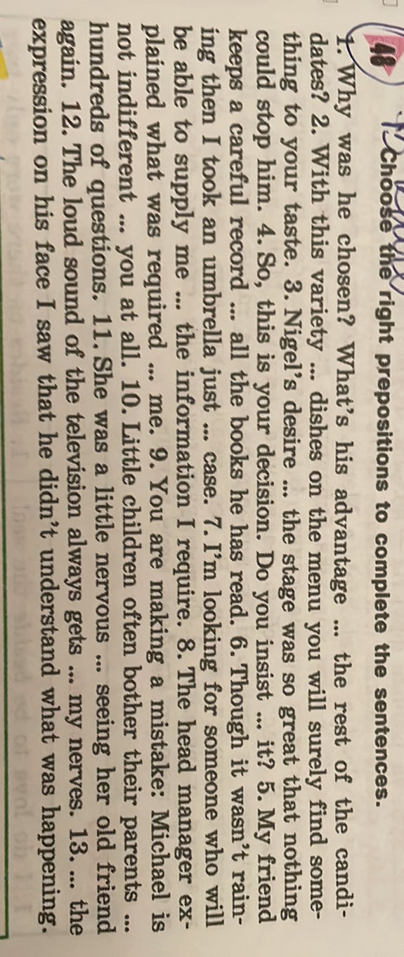 Choose the right prepositions to complete | StudyX