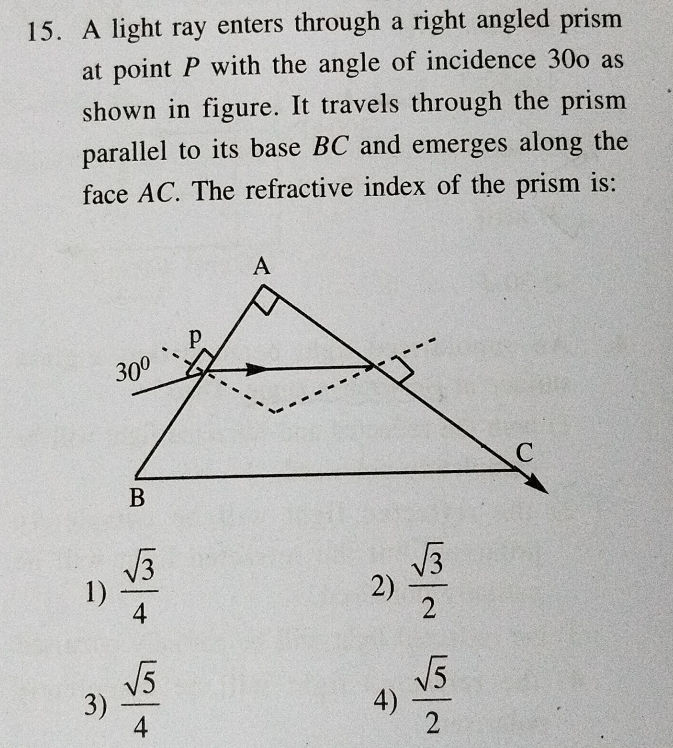 15. A light ray enters through a right | StudyX