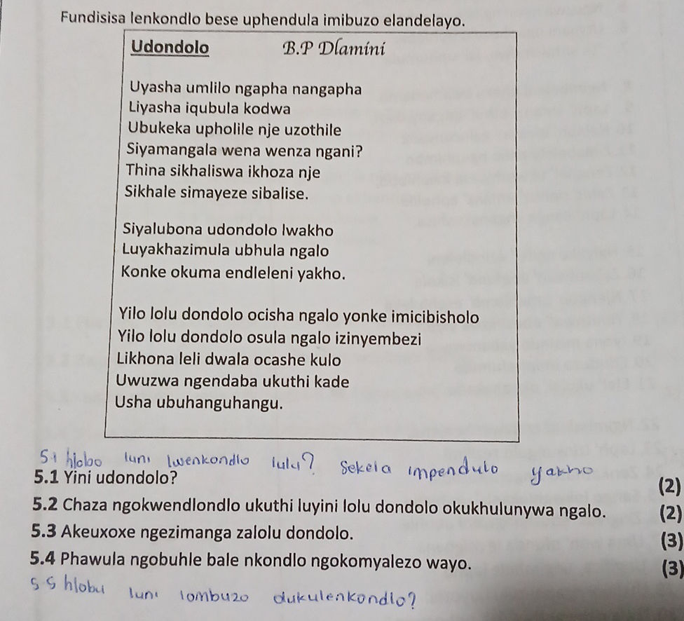 5. Si hlobo luni lwenkondlo lulu? Sekela | StudyX