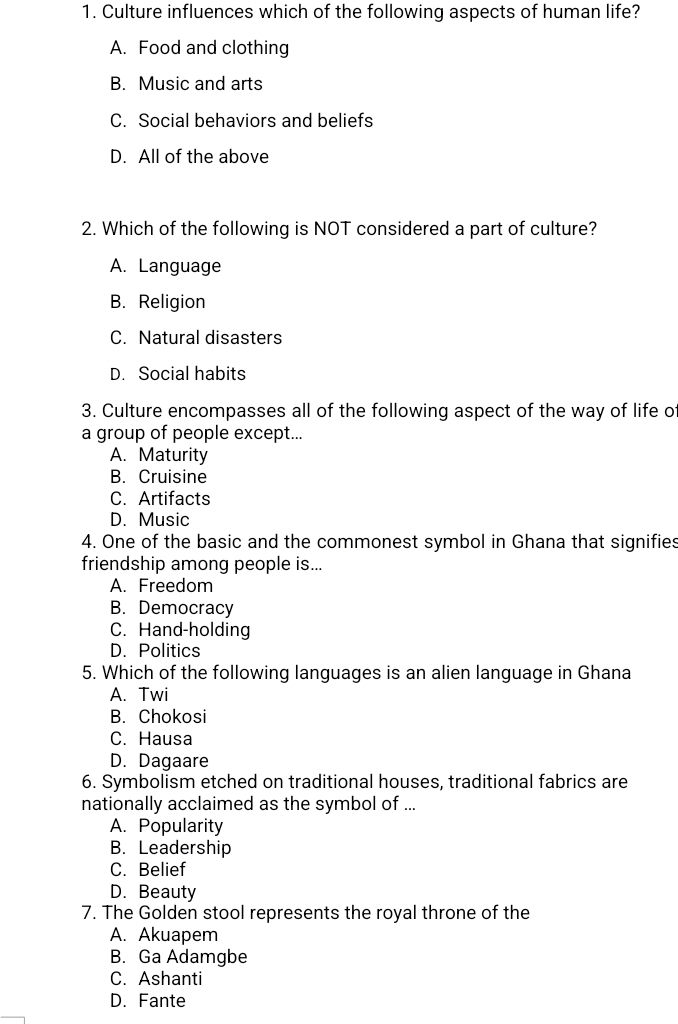 1. Culture influences which of the following | StudyX