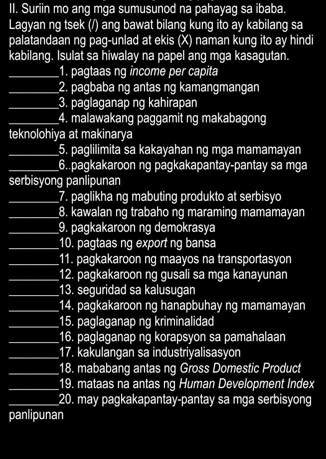 II. Suriin mo ang mga sumusunod na pahayag | StudyX