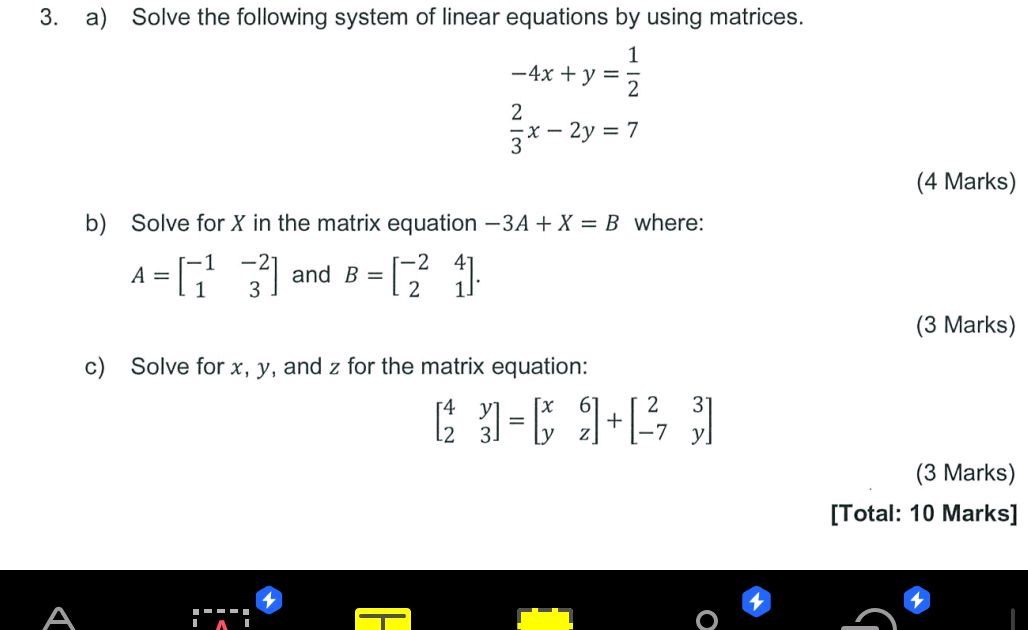 3. a) Solve the following system of linear | StudyX