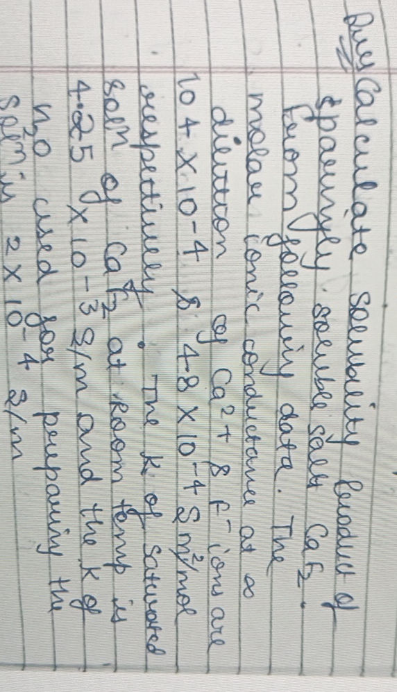 Calculate solubility product of sparingly | StudyX