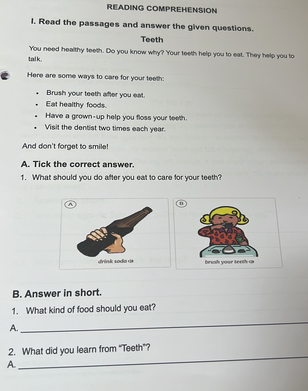 I. Read the passages and answer the given | StudyX