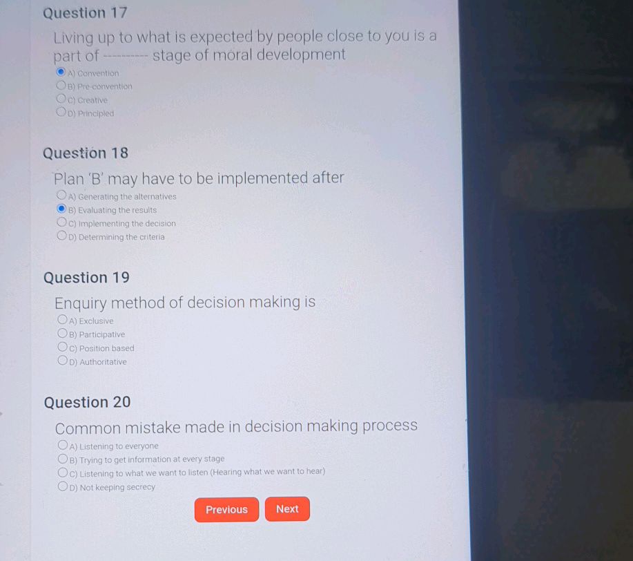 Question 17 Living up to what is expected by | StudyX