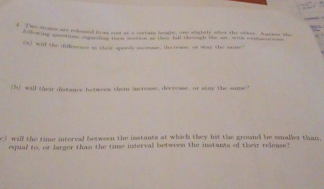 4 Two stones are released from rest at a | StudyX