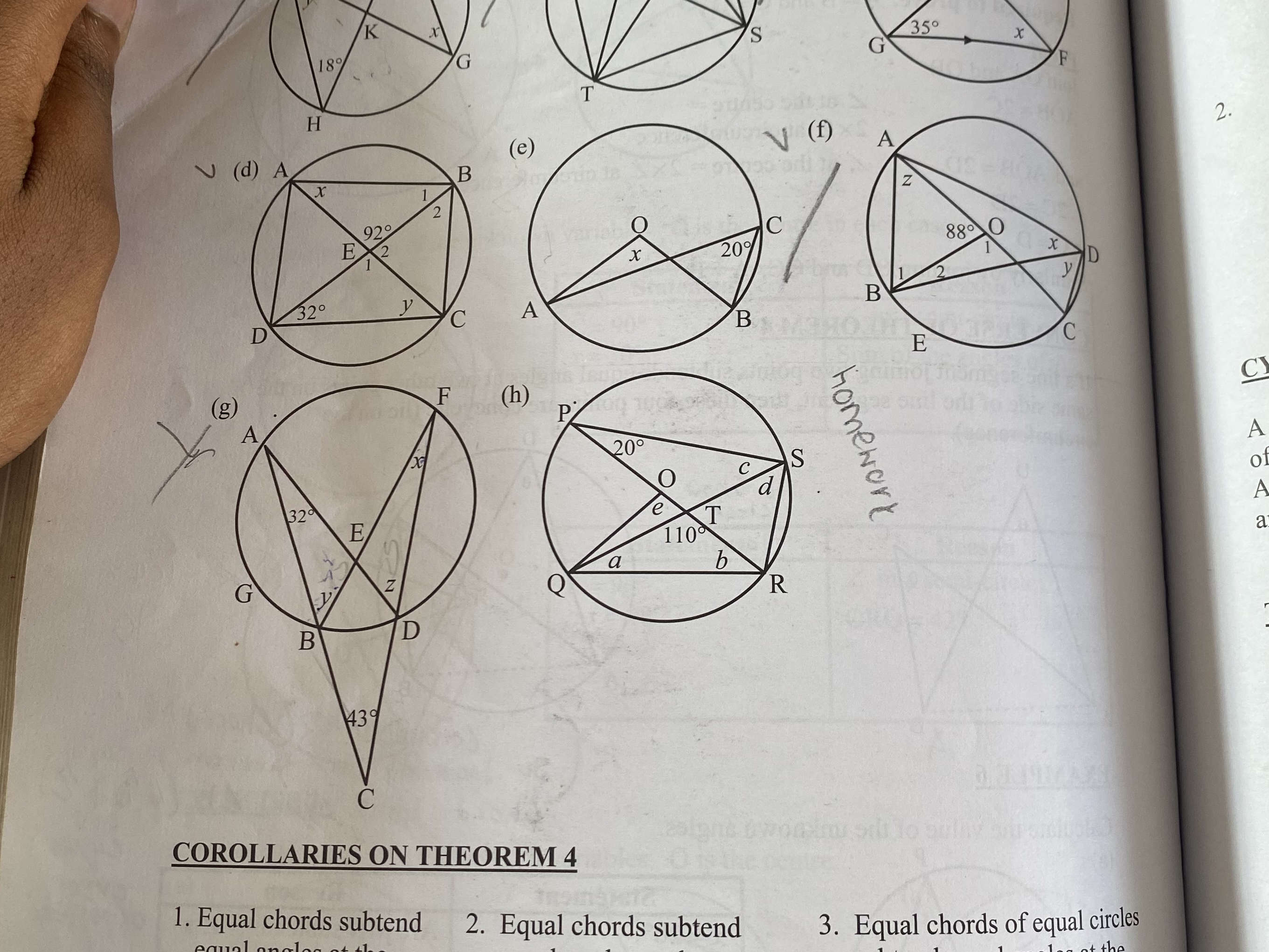 (d) A circle with angles and labeled points. | StudyX