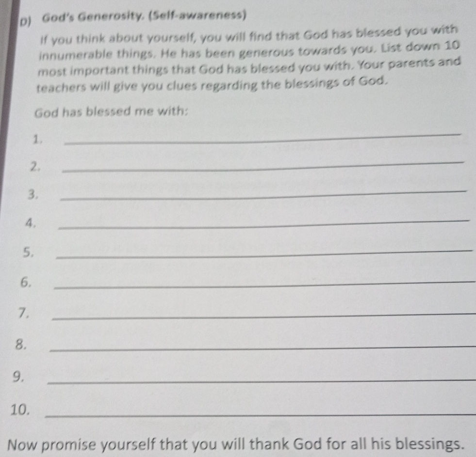 D) God's Generosity. (Self-awareness) If | StudyX