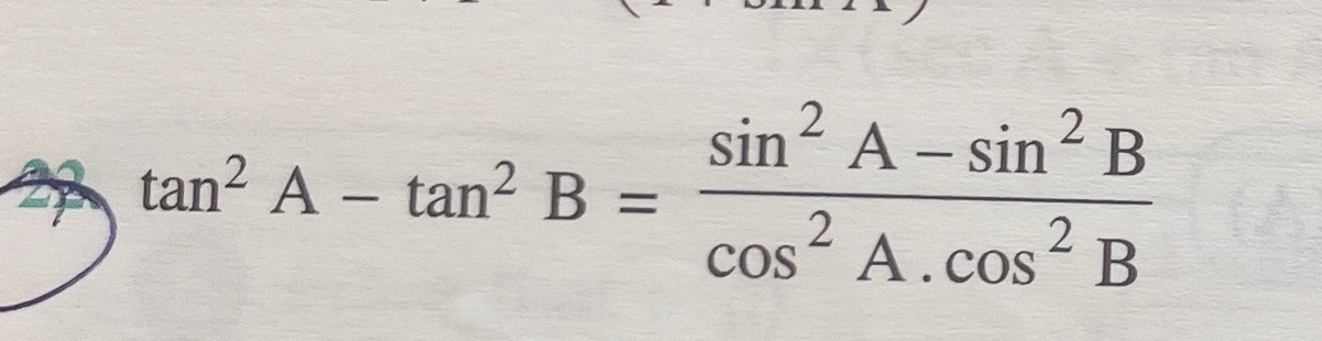 $^2 A - an^2 B = { ^2 A - ^2 B}{ ^2 A | StudyX