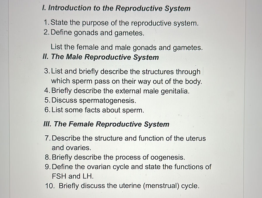 I. Introduction to the Reproductive System | StudyX