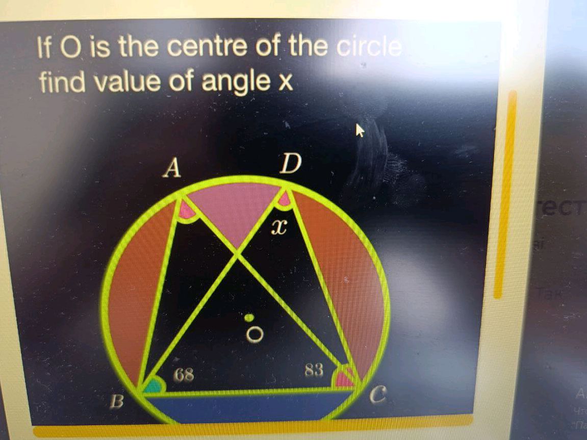 If O is the centre of the circle find value | StudyX