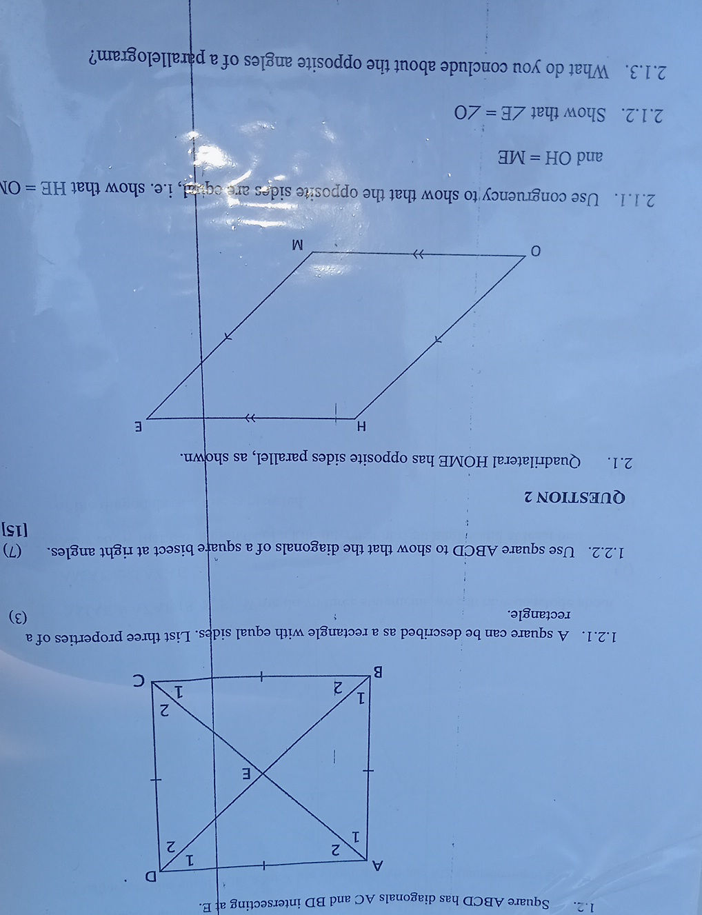 1.2. Square ABCD has diagonals AC and BD | StudyX
