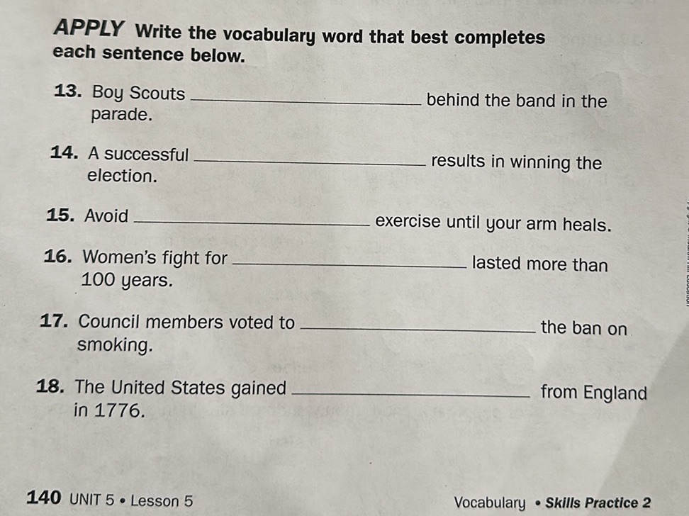 APPLY Write the vocabulary word that best | StudyX