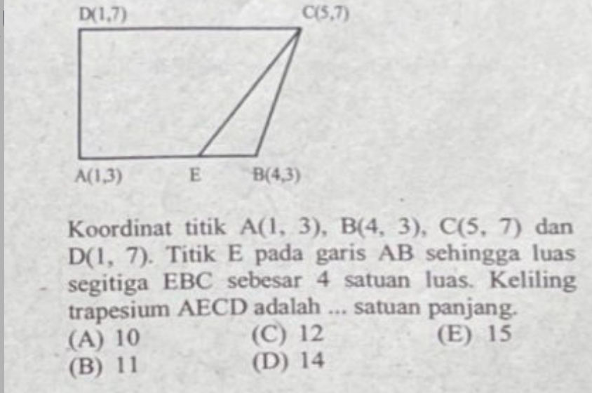 Koordinat titik A(1, 3), B(4, 3), C(5, 7) | StudyX