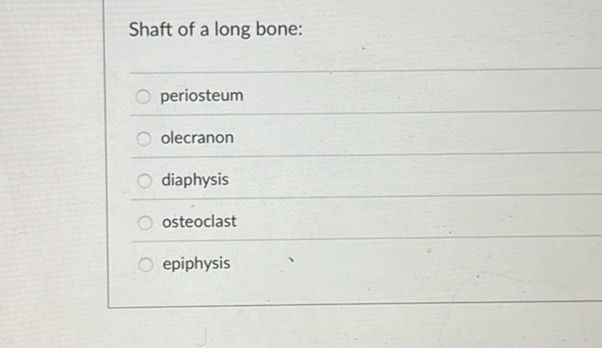 Shaft of a long bone: periosteum | StudyX