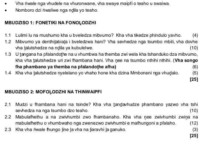 Vha iwale nga vhudele na vhuronwane, vha | StudyX
