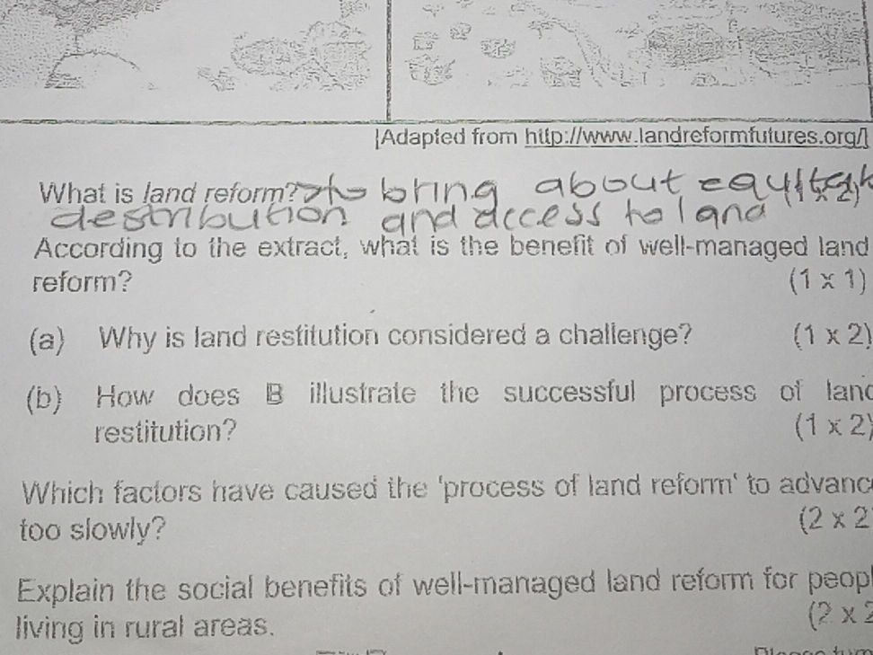 What is land reform? to bring about | StudyX