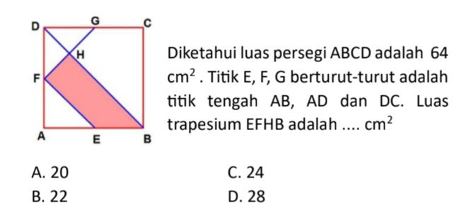 Diketahui luas persegi ABCD adalah 64 cm². | StudyX