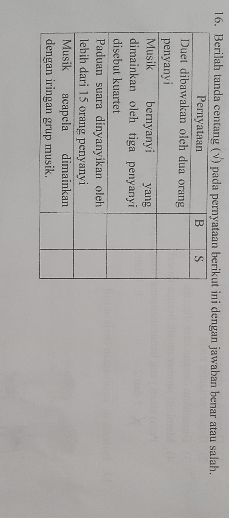 16. Berilah tanda centang (√) pada | StudyX