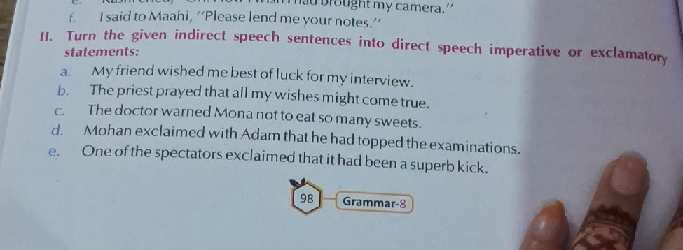 II. Turn the given indirect speech sentences | StudyX