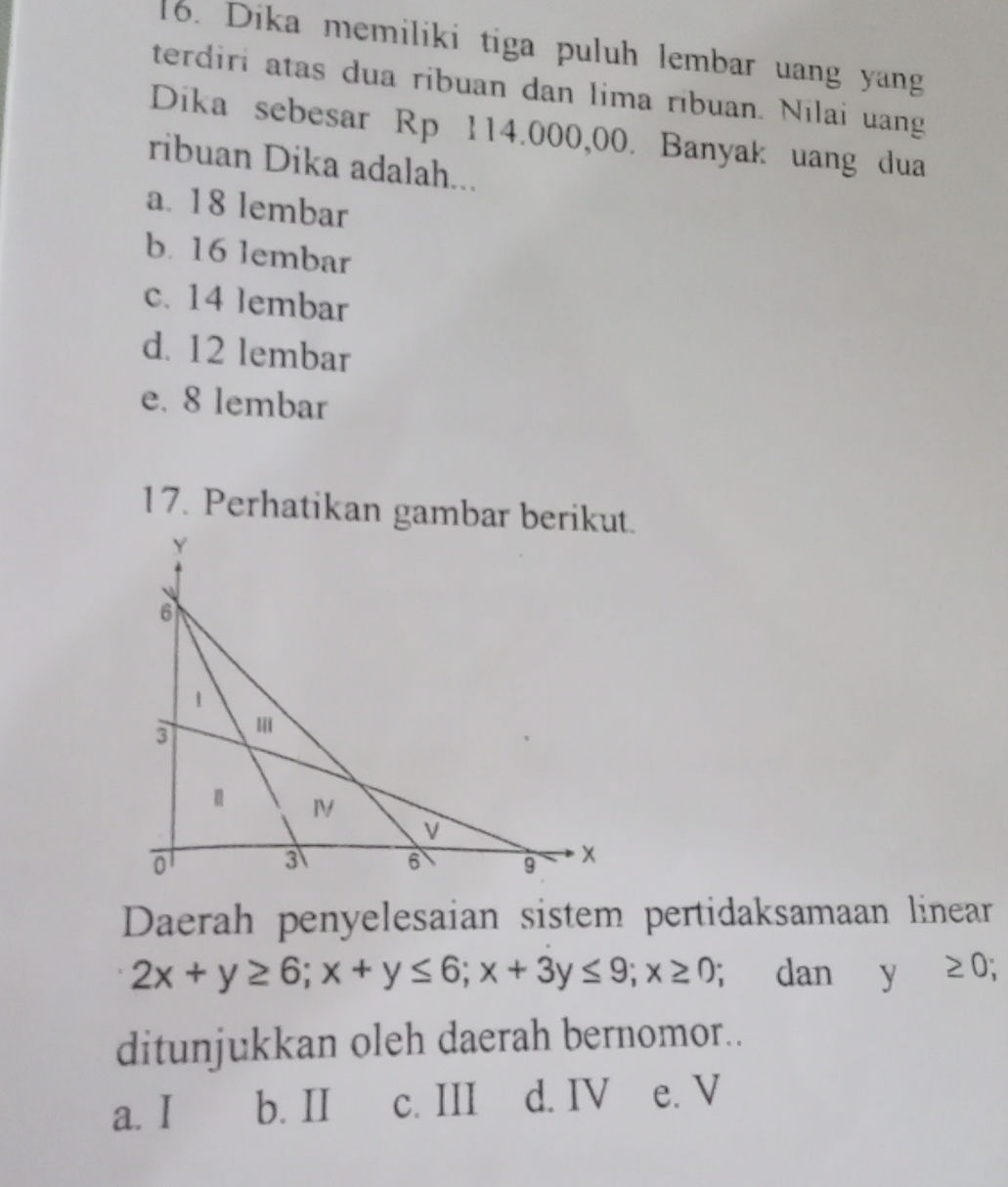 16. Dika memiliki tiga puluh lembar uang | StudyX