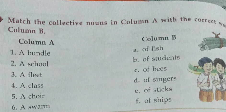 Match the collective nouns in Column A with | StudyX