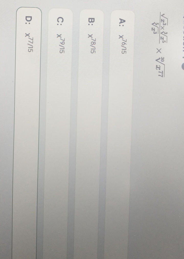 x^3} [3]{x^5}}{ [5]{x^3}} | StudyX