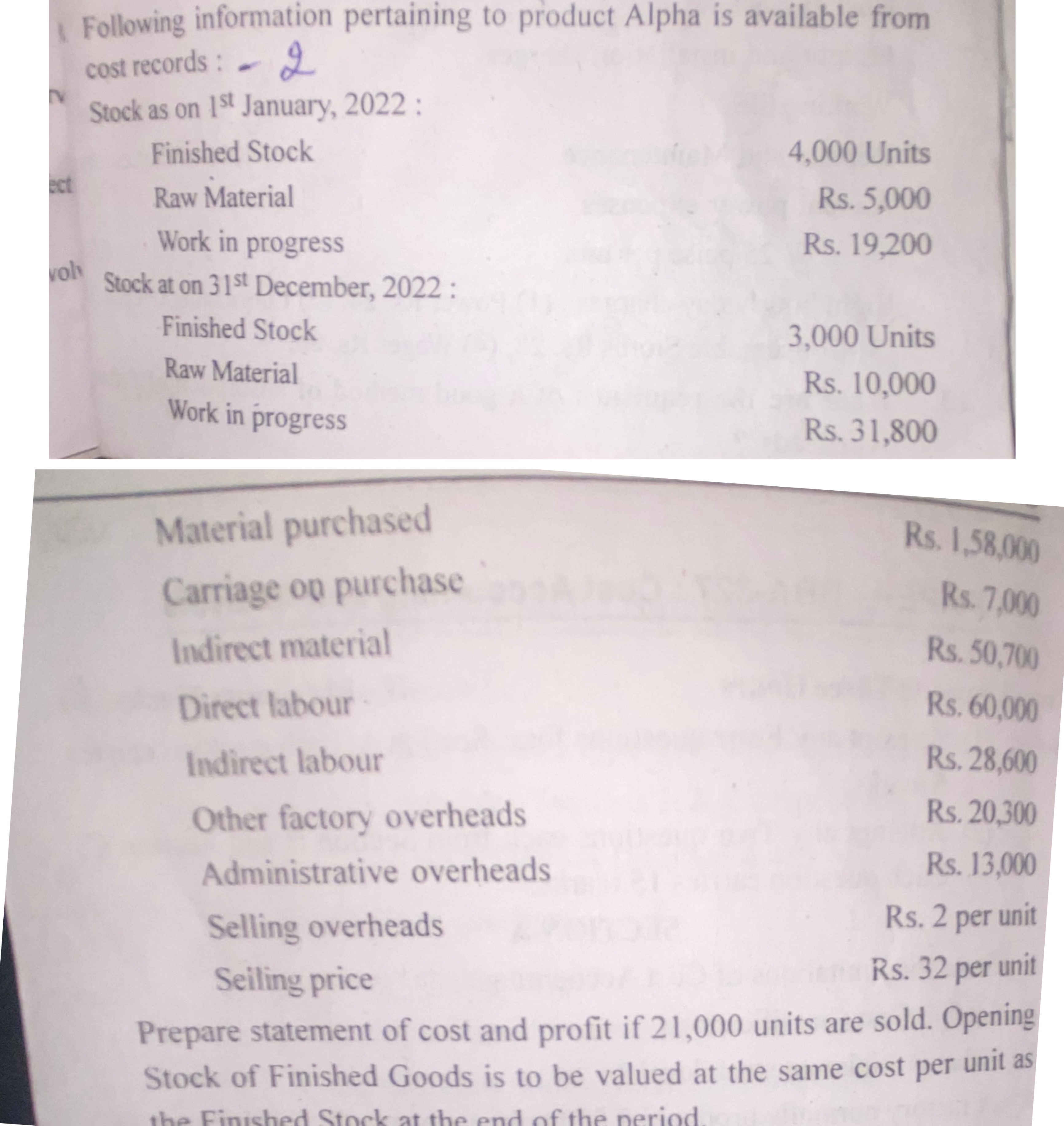 Following information pertaining to product | StudyX