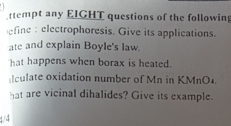 Attempt any EIGHT questions of the following | StudyX