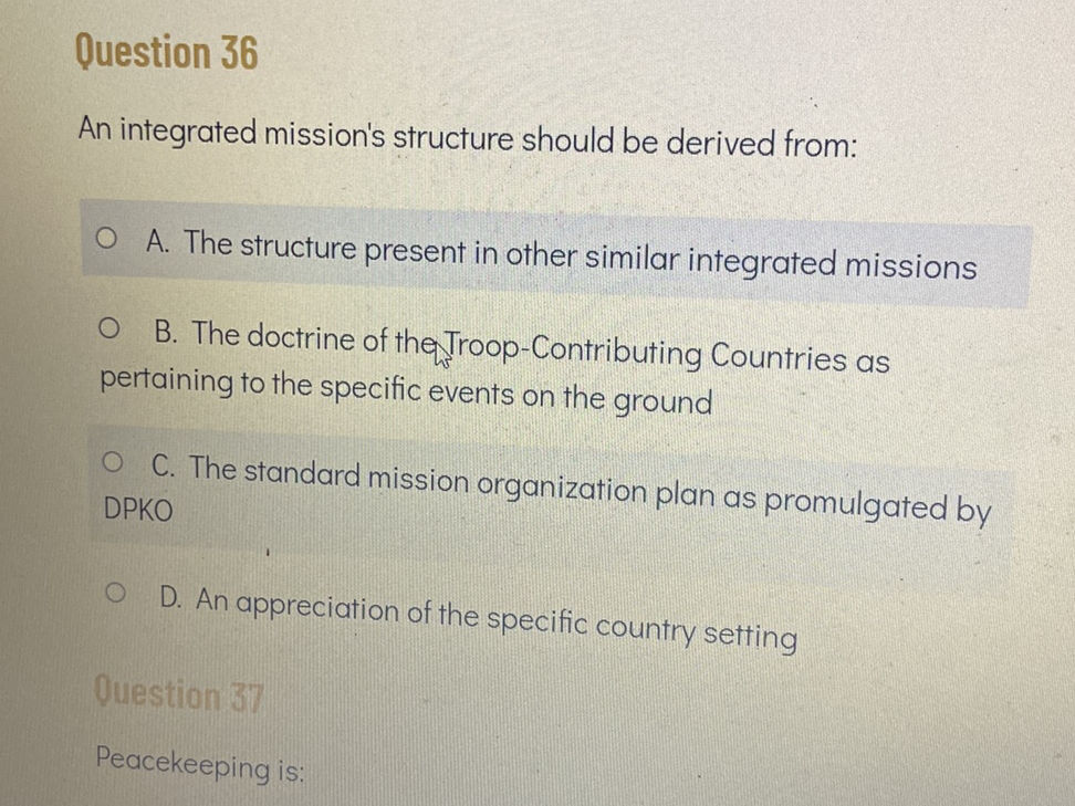 Question 36 An integrated mission's | StudyX