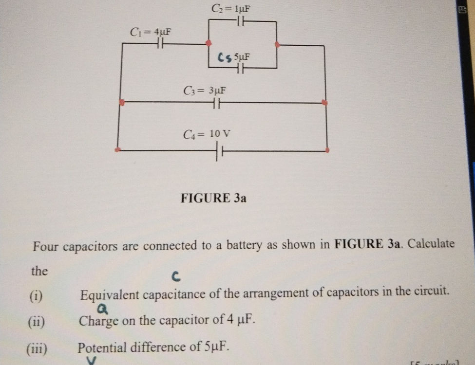 Four capacitors are connected to a battery | StudyX
